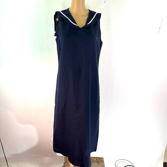 Jg Hook | Dresses | J G Hook Classic Linen Sailor Dress A Line Midi Dress Womens Sz 2p Navy Blue ...